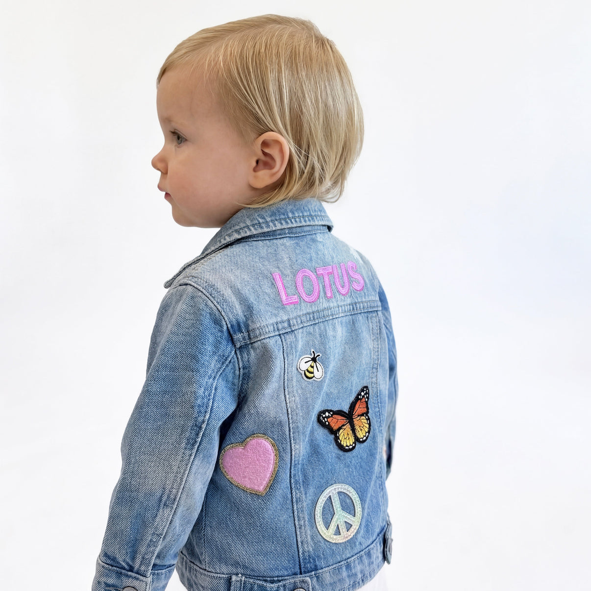 Personalized Baby Denim Jacket with Embroidered Name & Custom Patches ...